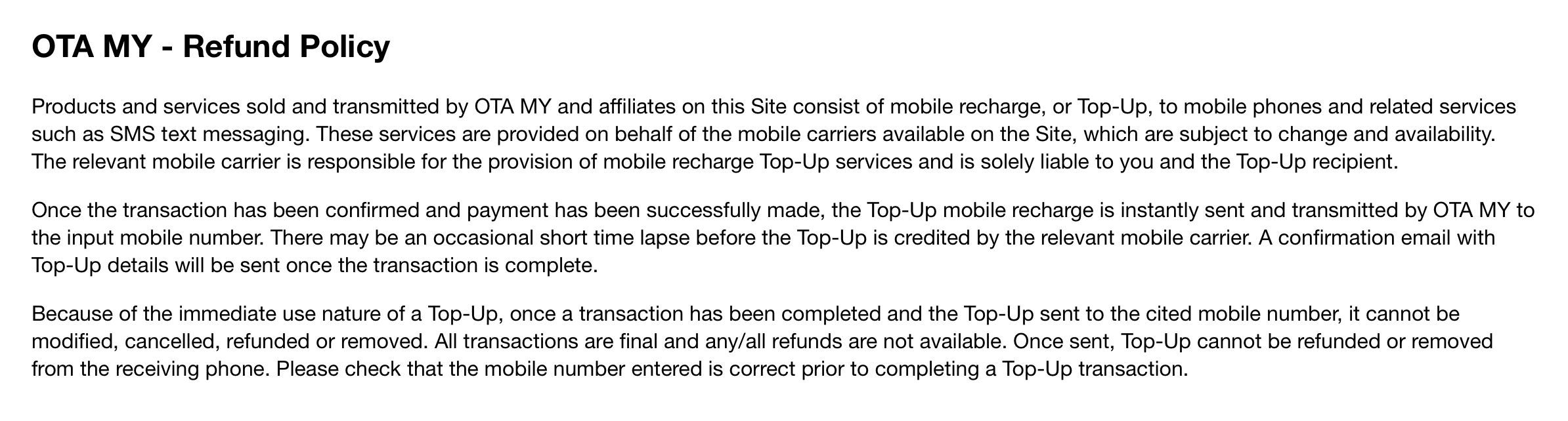 OTA MY – Master Dealer Topup Reload Bill Utility